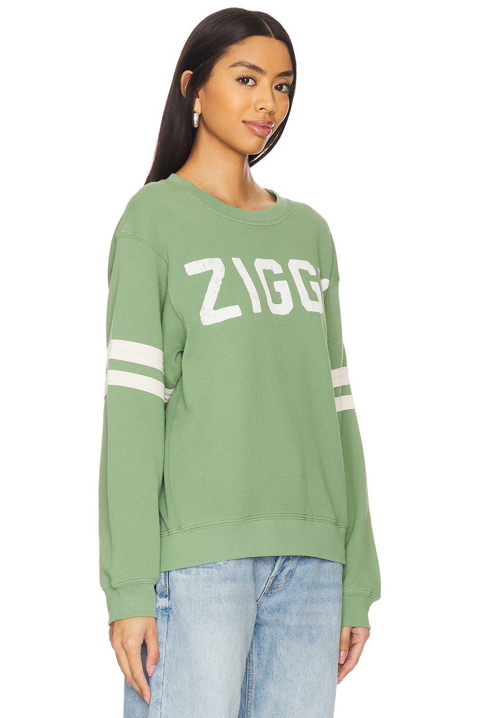 DAYDREAMER Ziggy Stardust Varsity Sweatshirt in Stone Green | REVOLVE