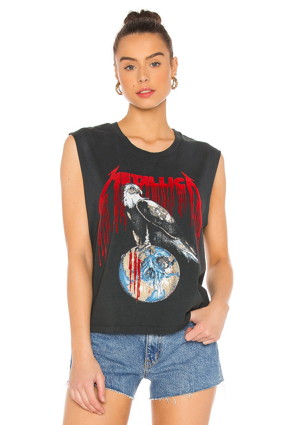 DAYDREAMER Metallica Eagle Rocker Muscle Tank in Vintage Black | REVOLVE