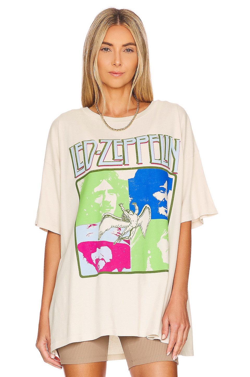 DAYDREAMER Led Zeppelin Four Square Merch Tee in Dirty White | REVOLVE