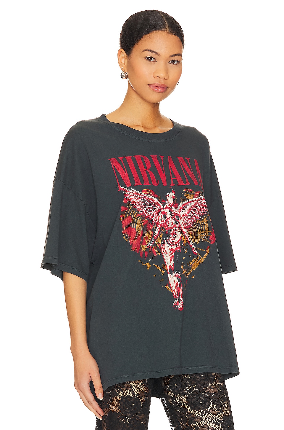 DAYDREAMER Nirvana Trippy Heart Tee in Vintage Black | REVOLVE