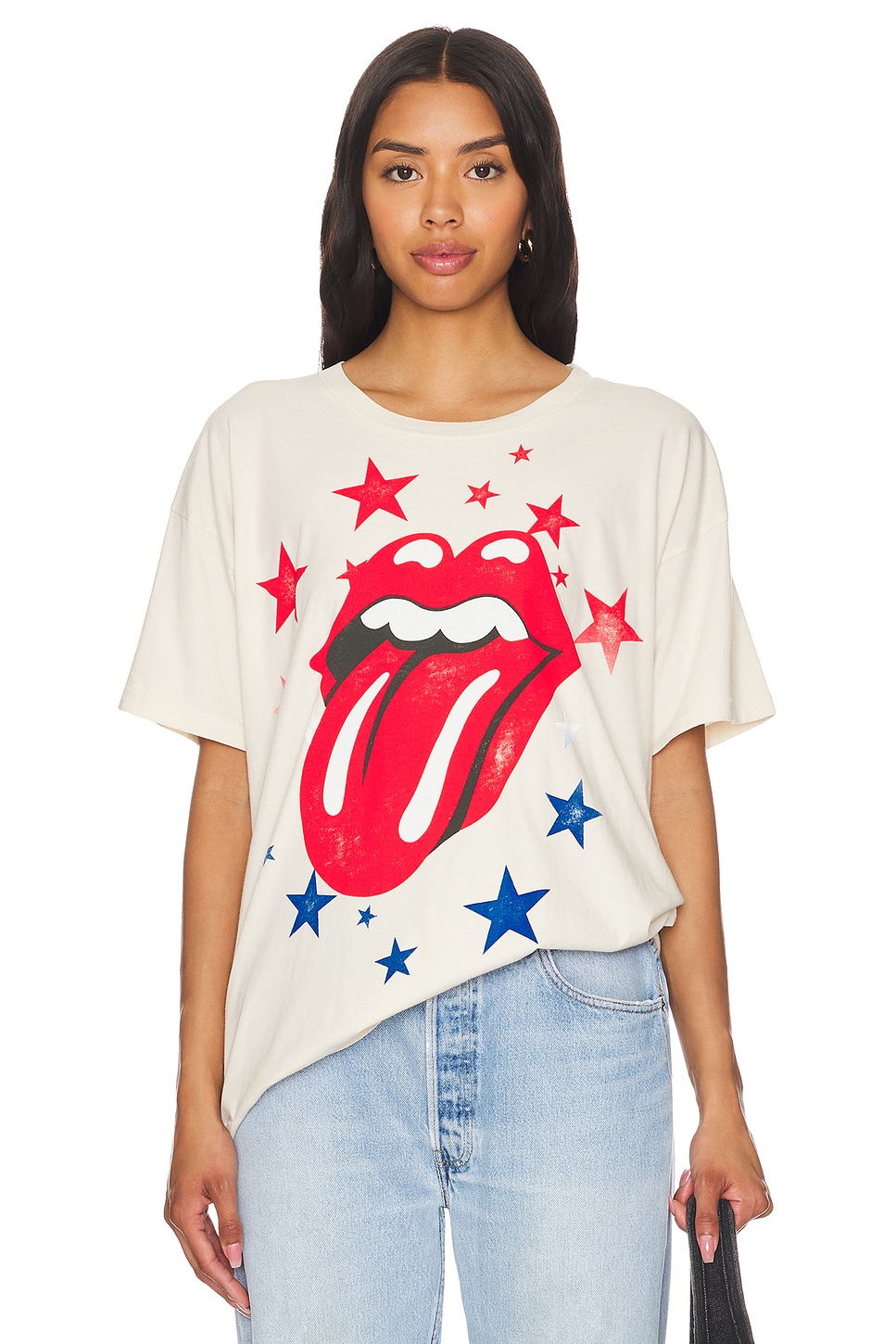 DAYDREAMER Rolling Stones Stars Merch Tee in Dirty White | REVOLVE