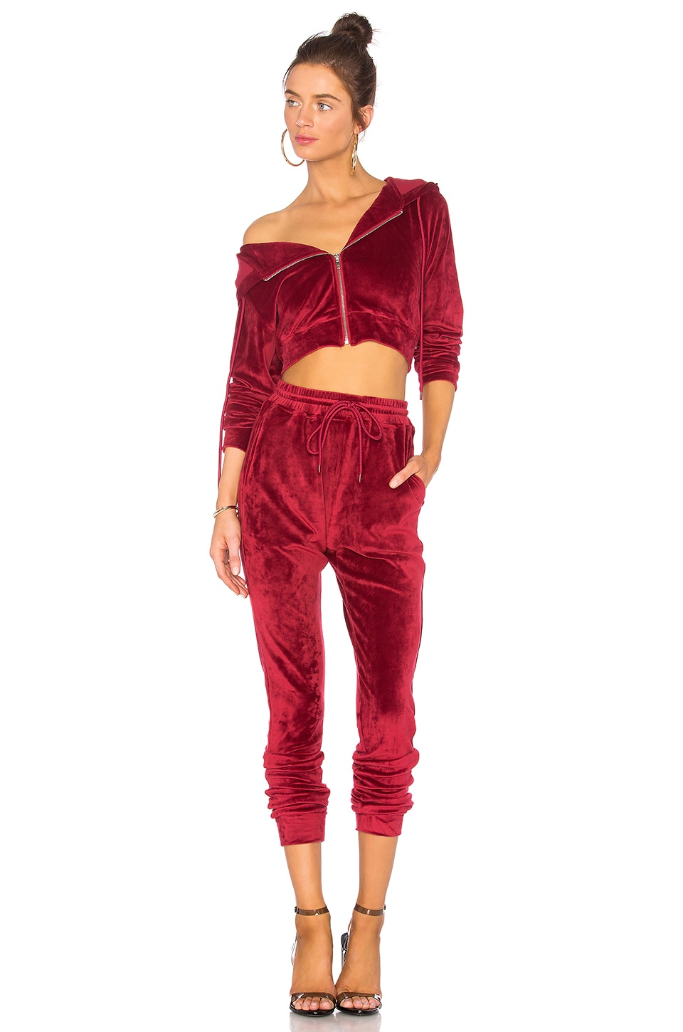 GUIZIO Guizio Velour Tracksuit in Maroon | REVOLVE