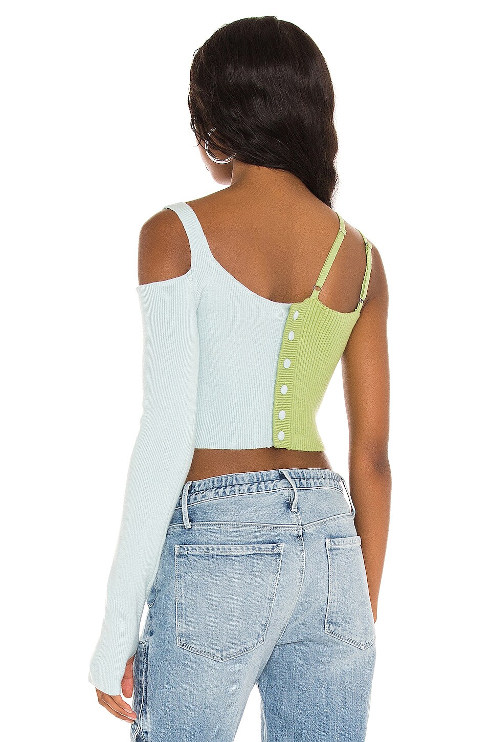 DANIELLE GUIZIO Asymmetrical Knit Long Sleeve Top in Green & Sterling ...