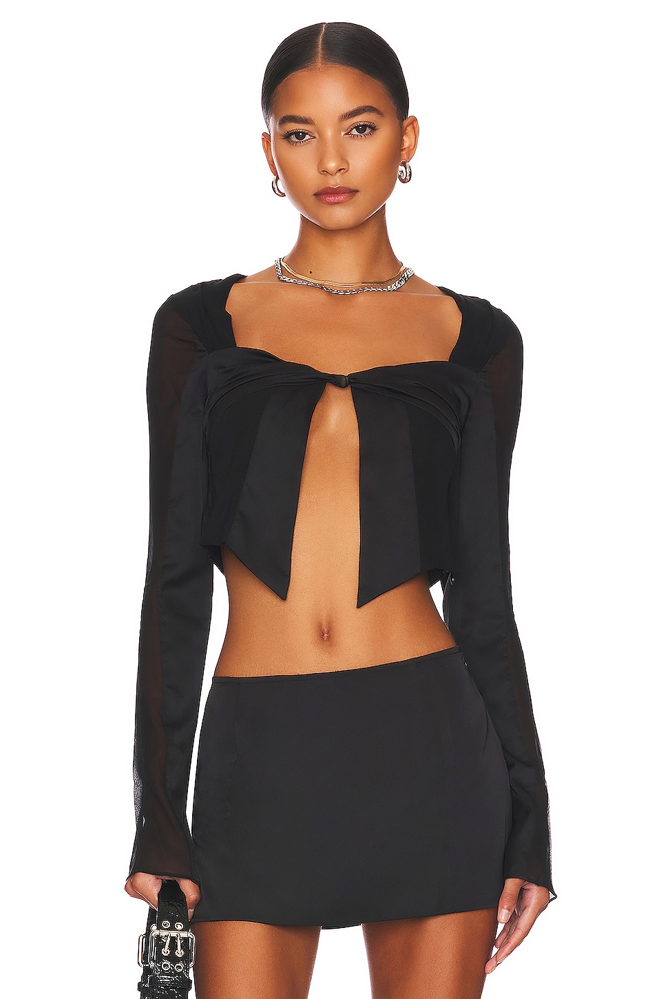DANIELLE GUIZIO Long Sleeve Open Top in Black | REVOLVE