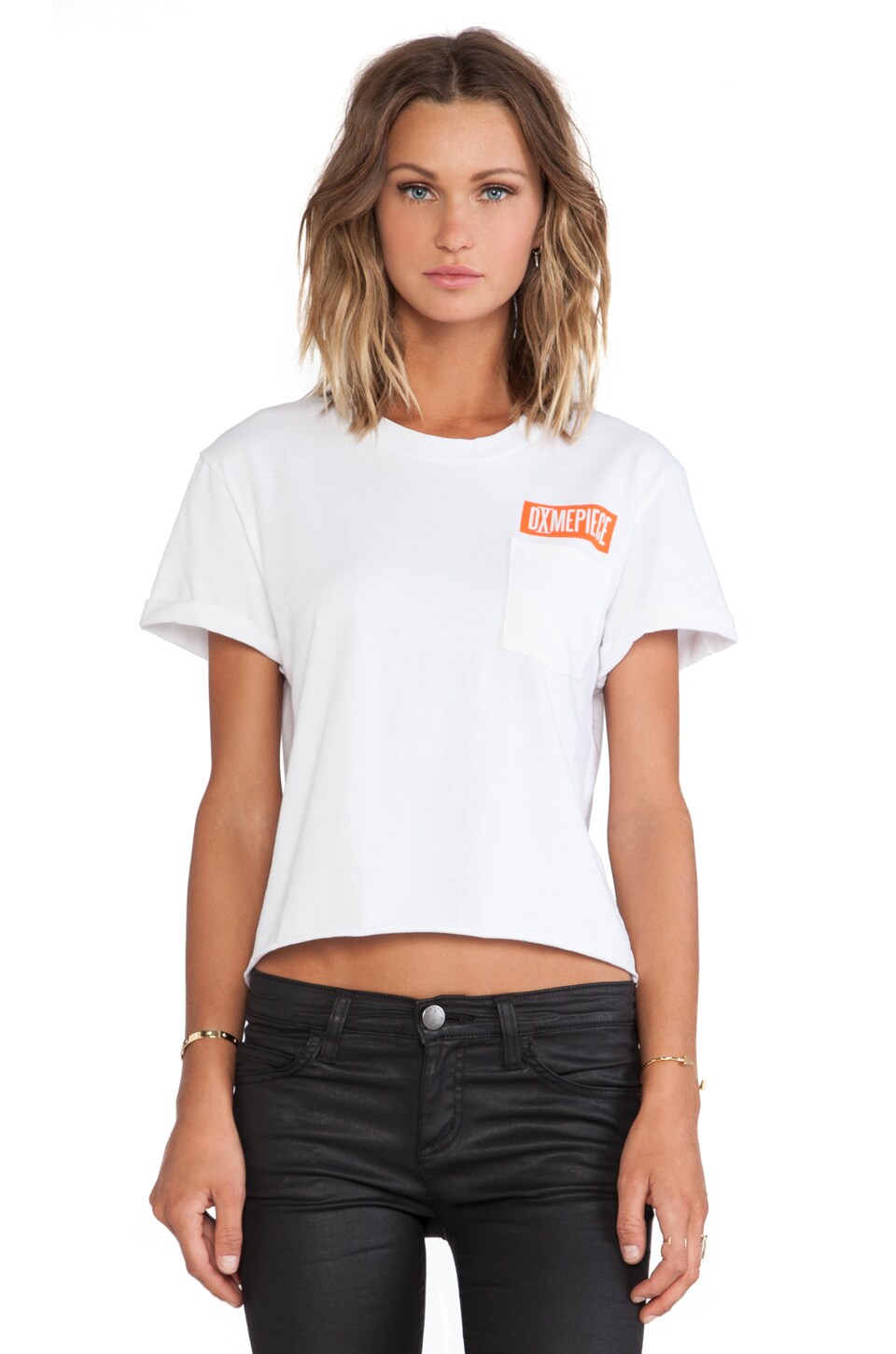 Dimepiece Bar Logo Pocket Tee in White & Flame | REVOLVE