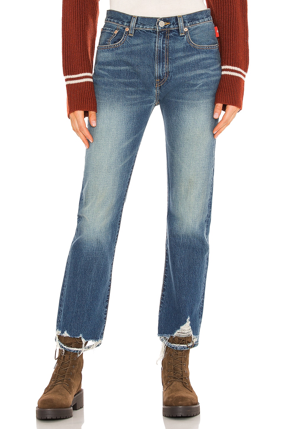 Denimist Joni Mid Rise in Knox Destroyed Ankle | REVOLVE