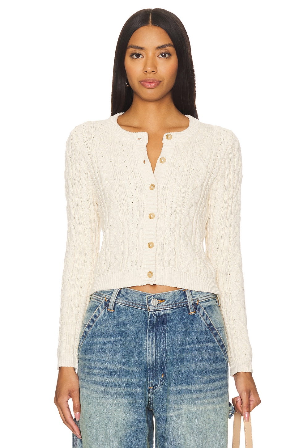 Denimist Cable Shrunken Cardigan in Ecru Slub | REVOLVE