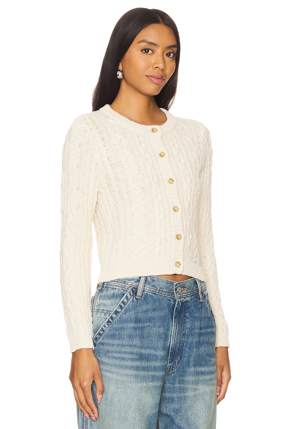 Denimist Cable Shrunken Cardigan in Ecru Slub | REVOLVE
