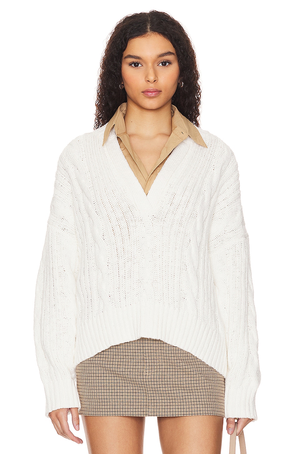 Denimist Split Neck Cable Sweater in White | REVOLVE