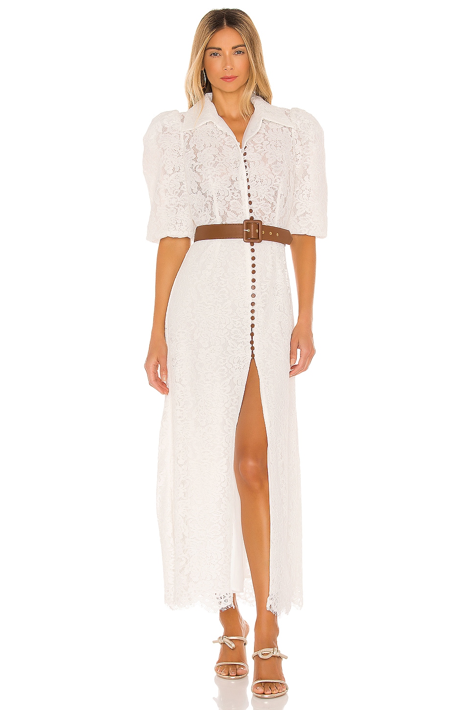 Divine Heritage Belted Short Sleeve Dress in Pearl | REVOLVE