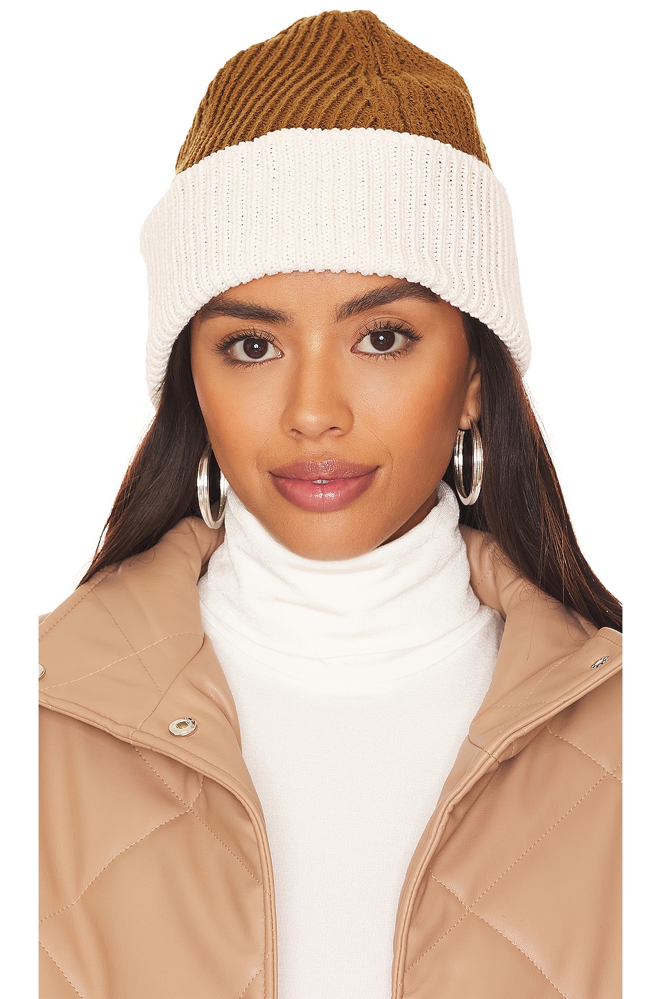 DONNI. Two-Tone Beanie in Cocoa & Creme | REVOLVE