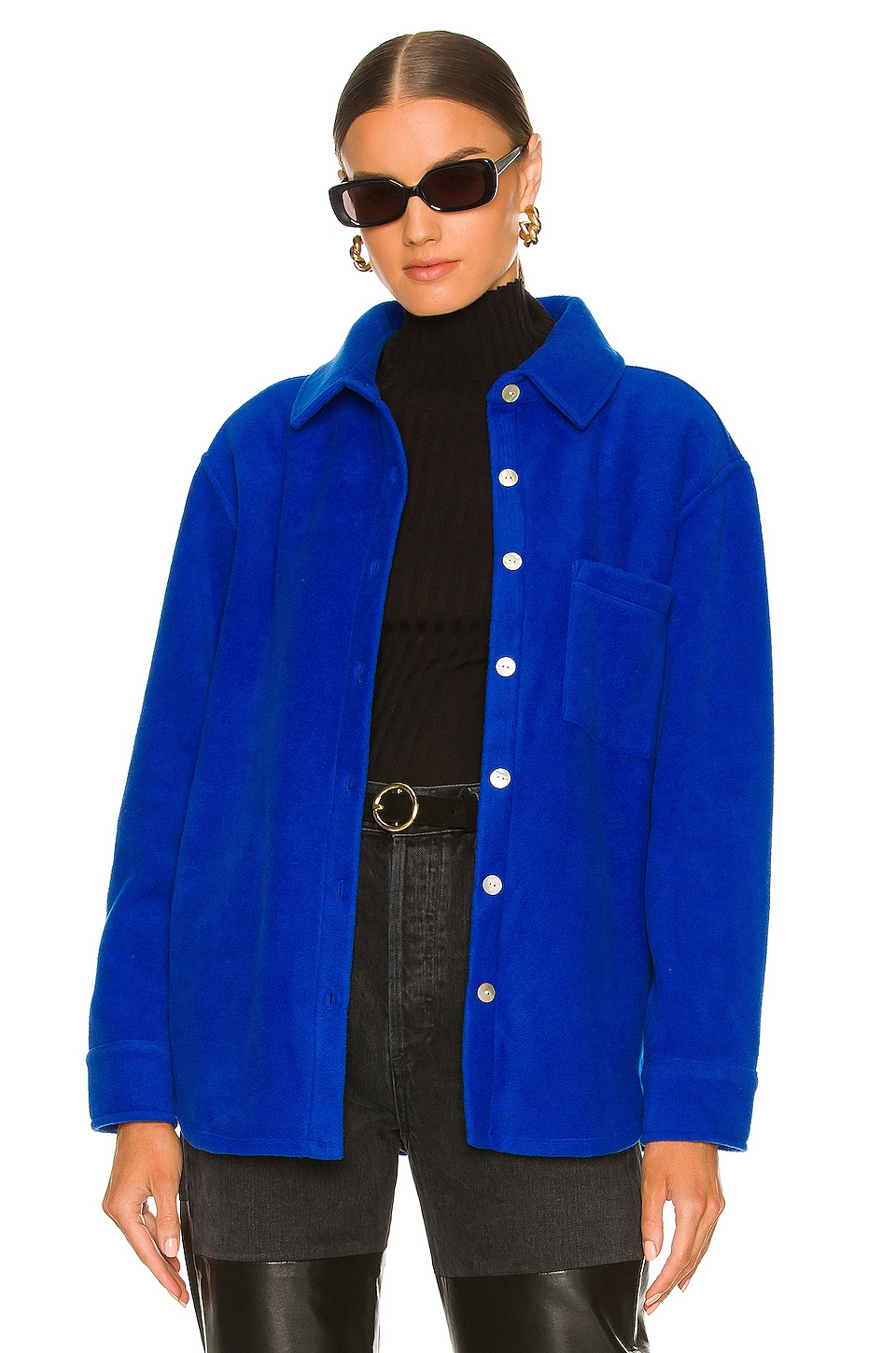 DONNI. Polar Fleece Shirt Jacket in Blueberry | REVOLVE