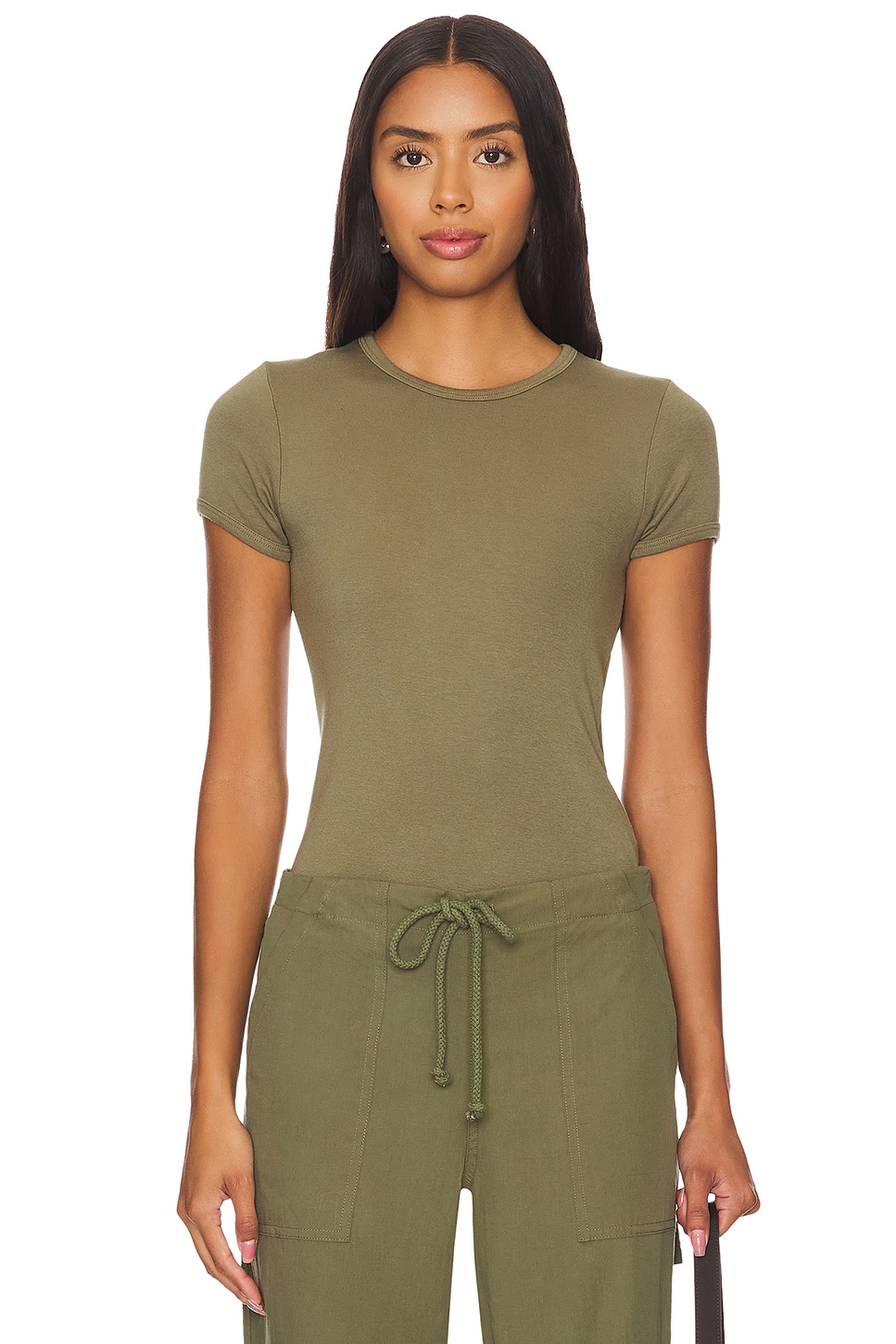 DONNI. Baby Rib Baby Tee in Olive | REVOLVE