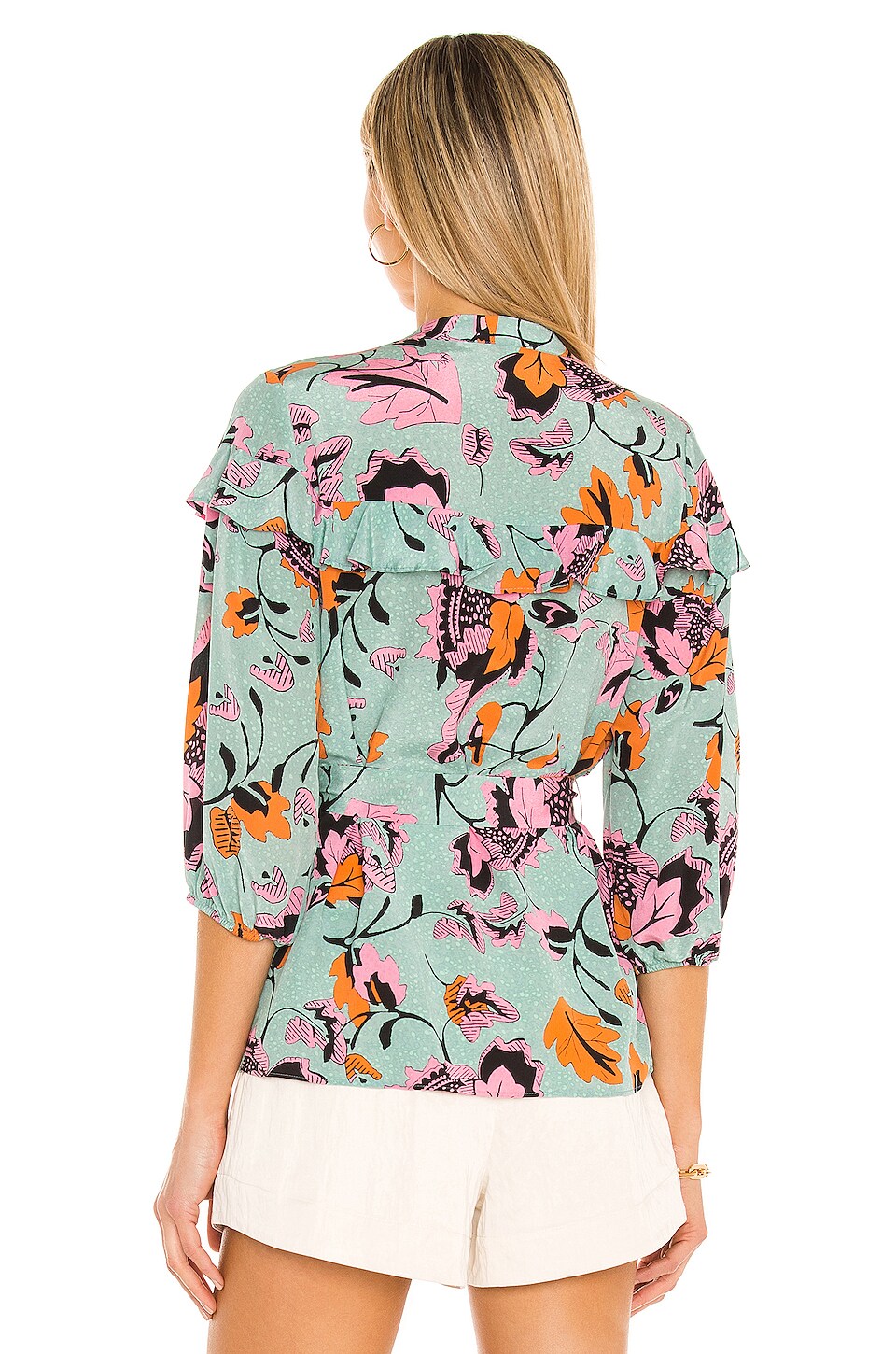 Diane von Furstenberg Jana Top in Tulle Flower Medium Green | REVOLVE