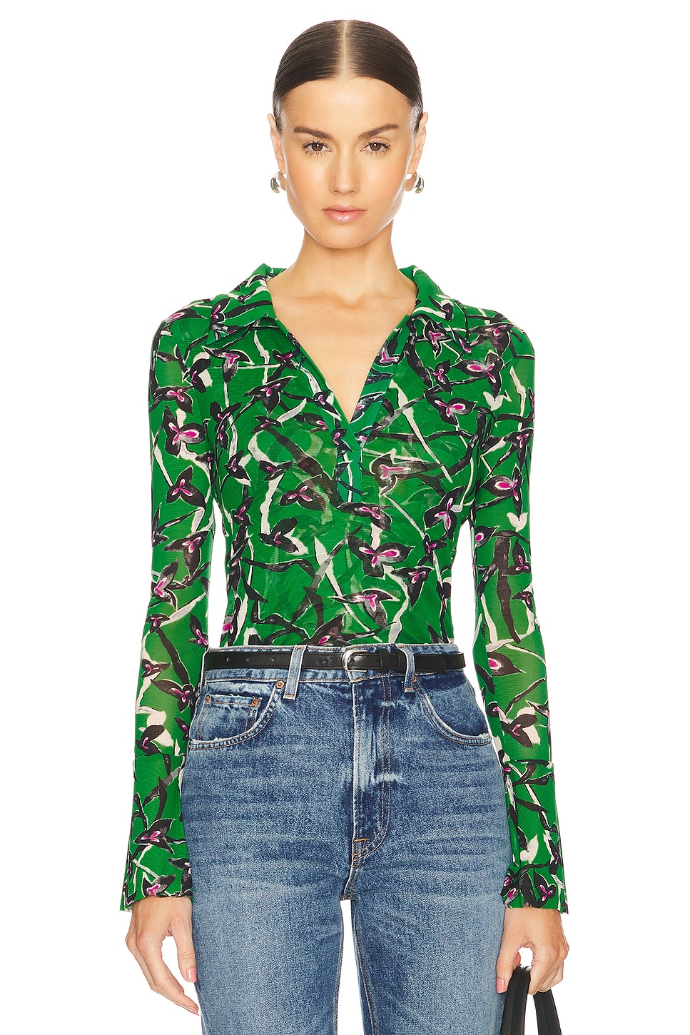 Diane von Furstenberg Mackenzie Top in Clover Twigs Green | REVOLVE