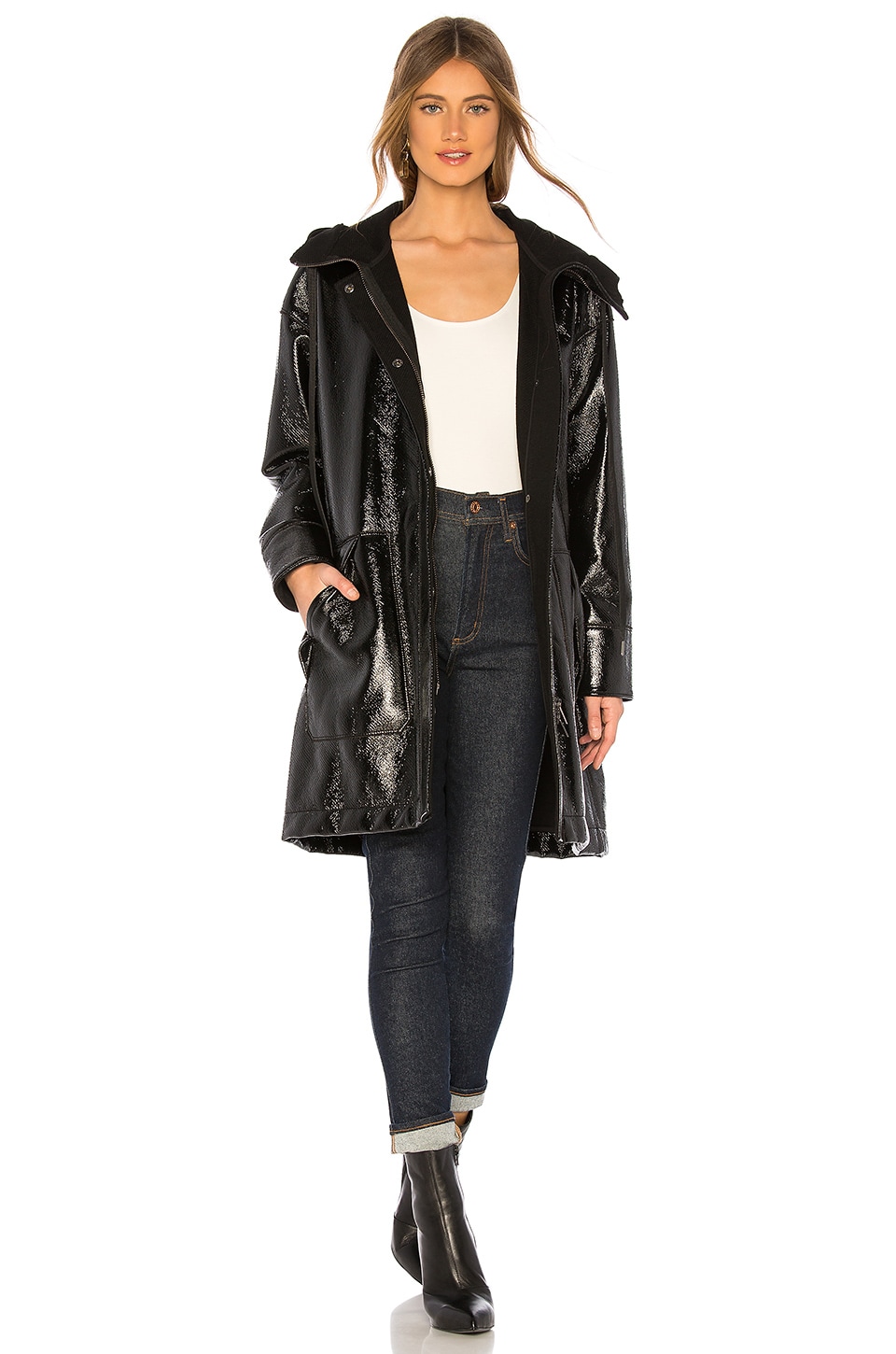 Elizabeth and James Varick Hooded Raincoat in Black | REVOLVE