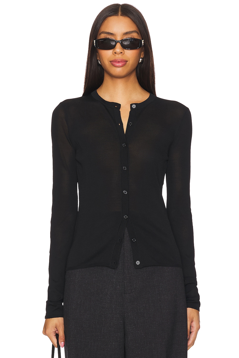 EAVES Alexander Sheer Knit Cardigan in Black | REVOLVE