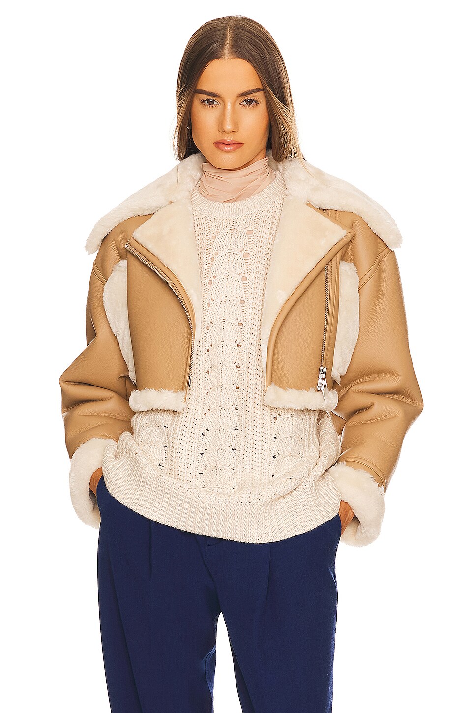 EAVES Aeric Cropped Jacket in Brown&Ivory | REVOLVE