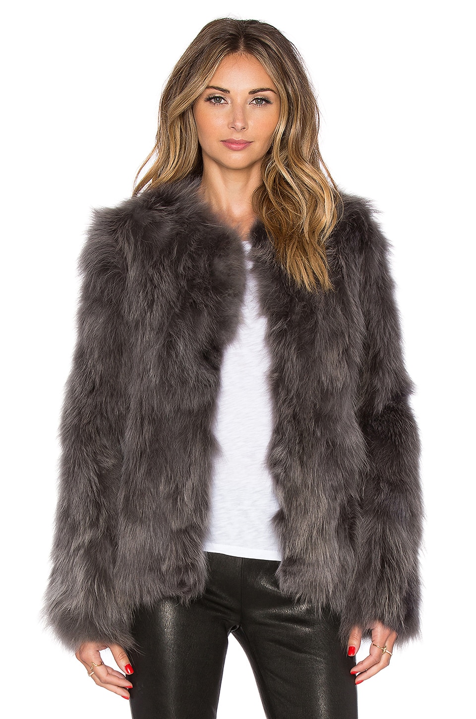 EAVES Helen Fox Fur Jacket in Grey | REVOLVE