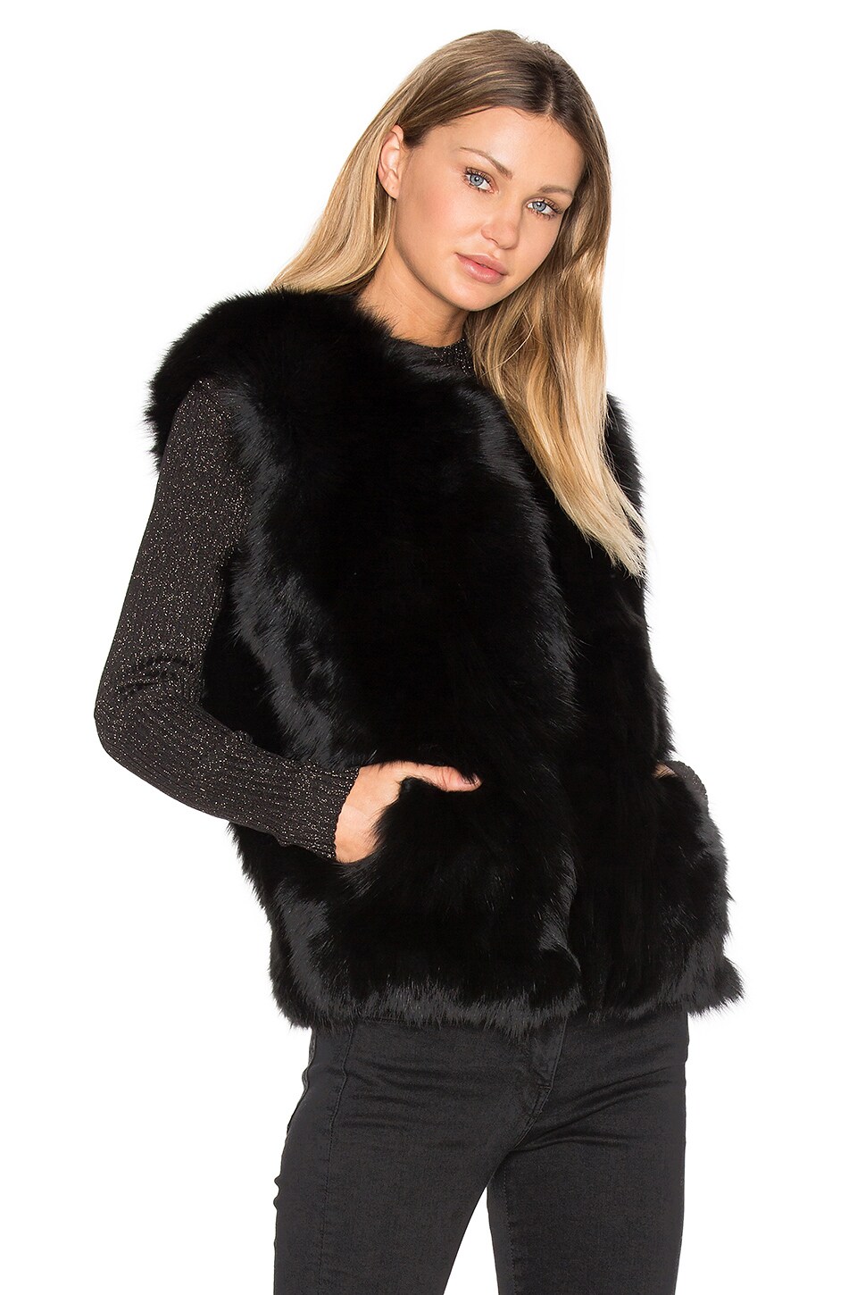 EAVES Helen Fox Fur Vest in Black | REVOLVE