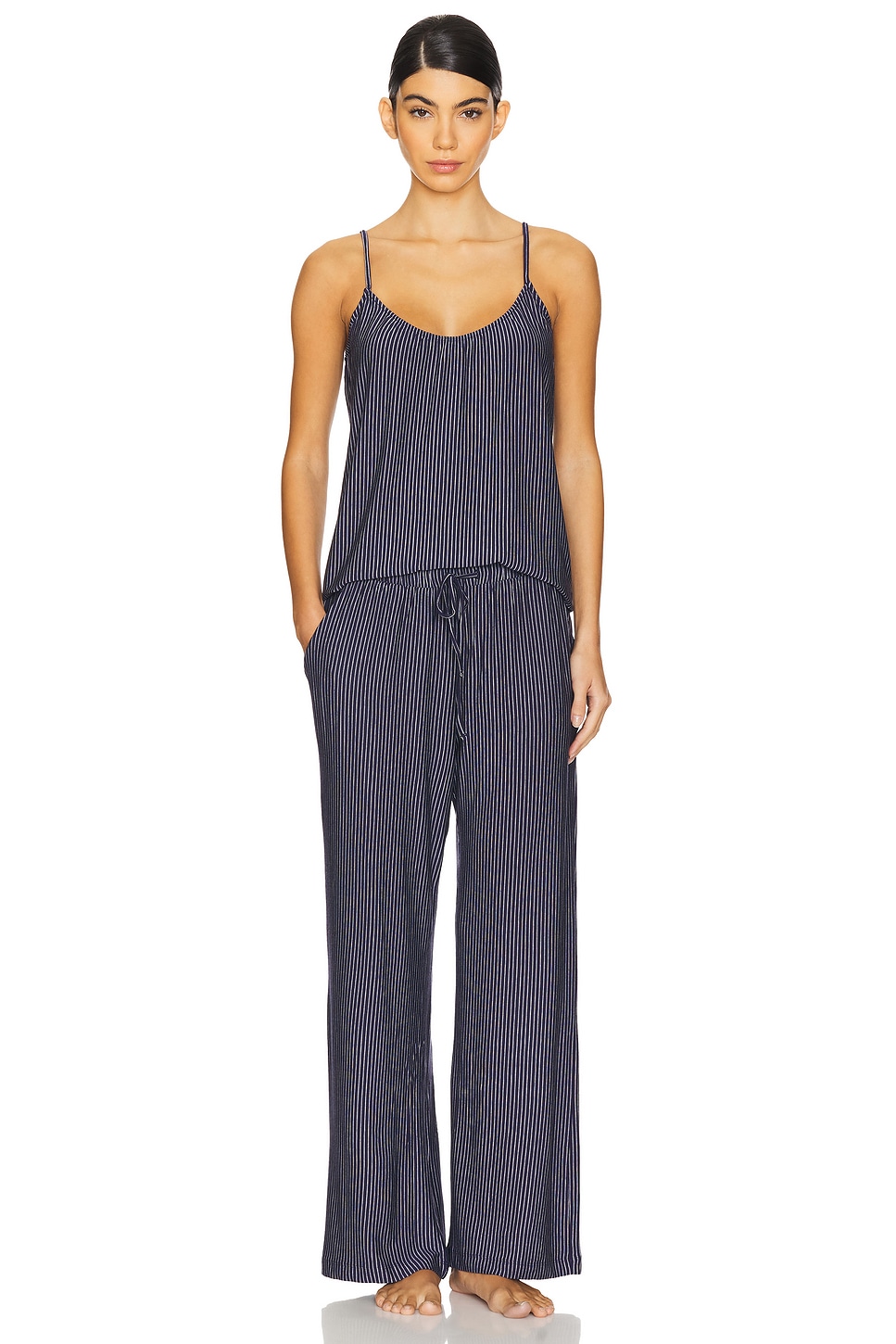 eberjey Gisele Printed Cami And Pant Set in Duo Stripe True Navy ...
