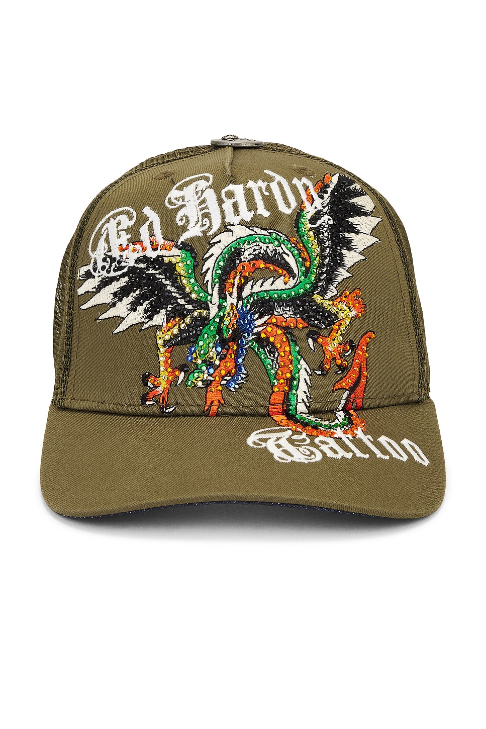 Ed Hardy Rhinestone Dragon Wings Hat in Olive | REVOLVE