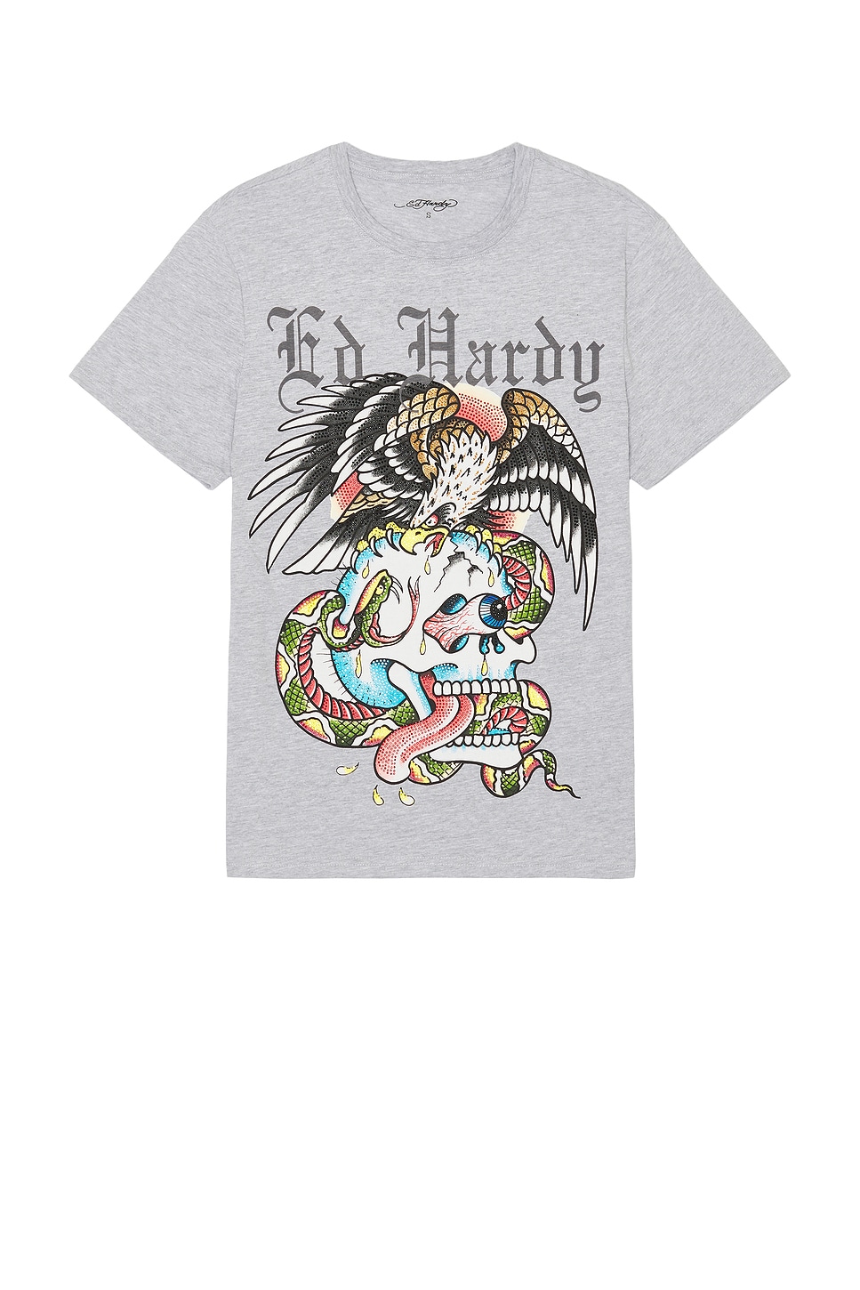 Ed Hardy Rhinestone Battle Tee in Heather Grey | REVOLVE