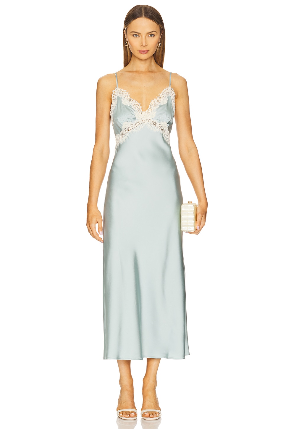 Elodie the Label Evy Satin Slip Dress in Aqua Blue | REVOLVE
