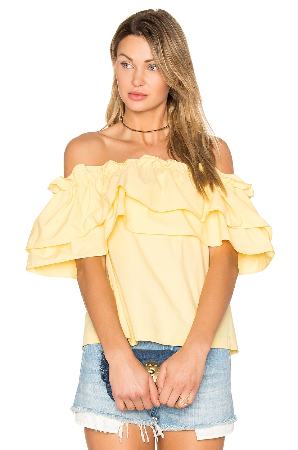 EDIT Double Ruffle Off Shoulder Top in Yellow | REVOLVE