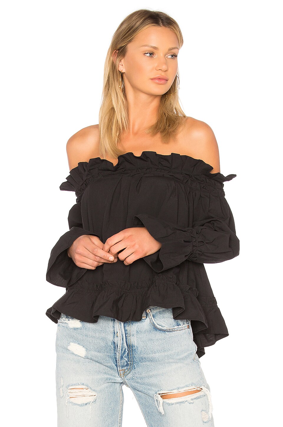 EDIT Off Shoulder Smock Top in Black | REVOLVE