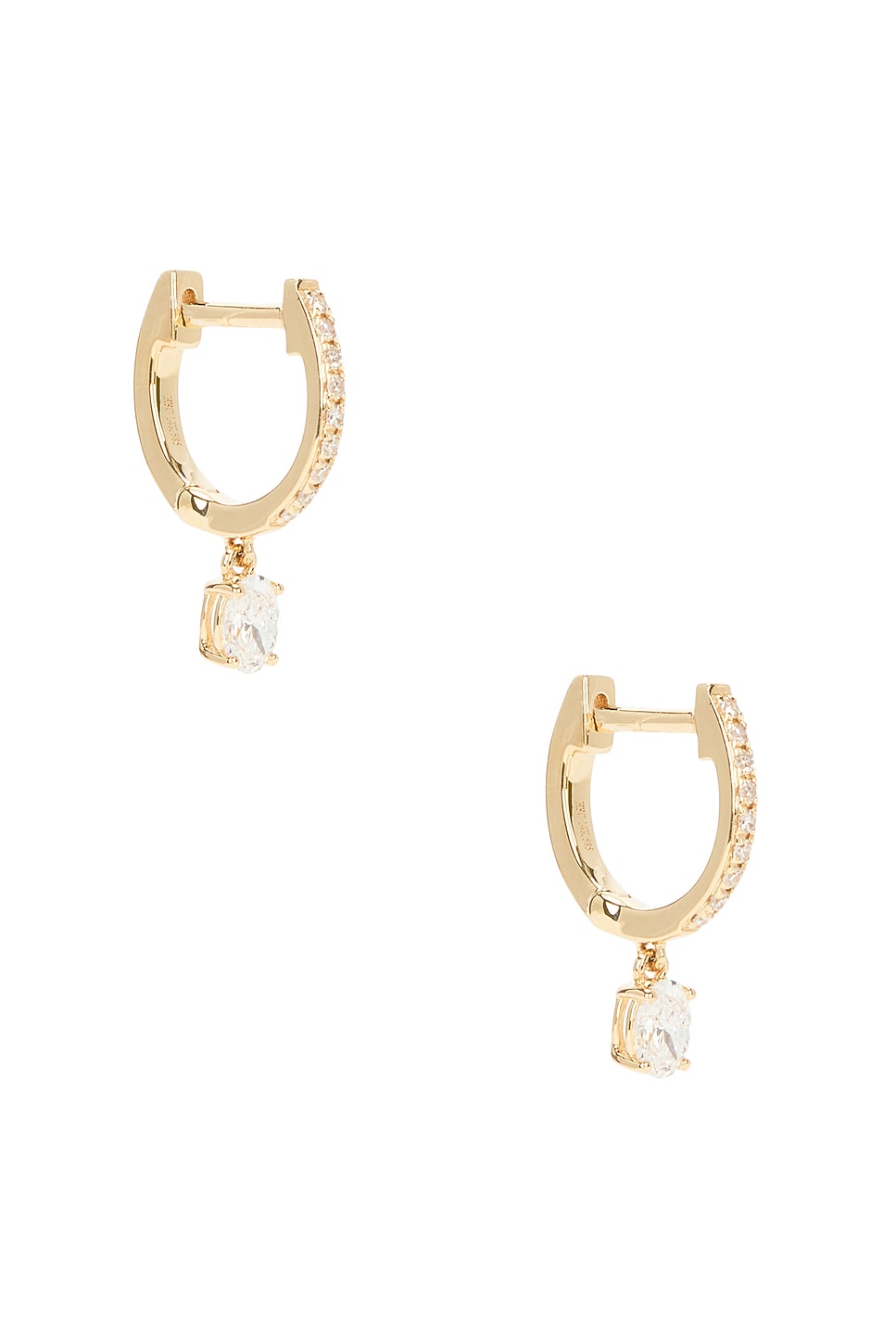 EF COLLECTION Oval Drop Diamond Mini Huggie Earrings in Gold | REVOLVE