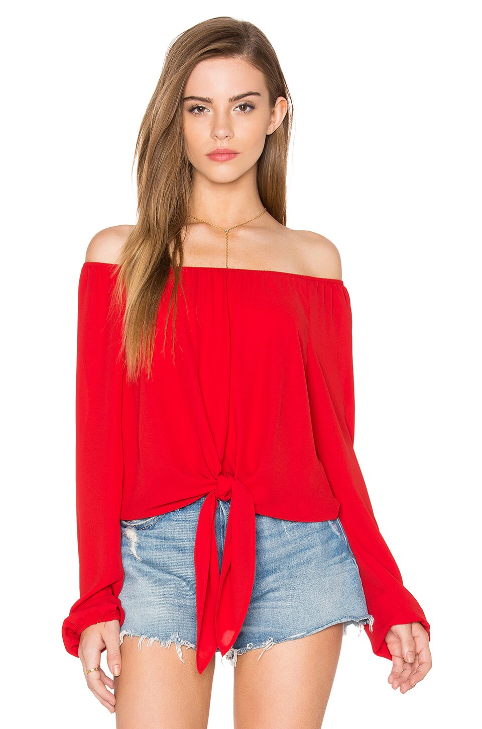 Eight Sixty Off The Shoulder Tied Waist Top in Cherry Pie | REVOLVE