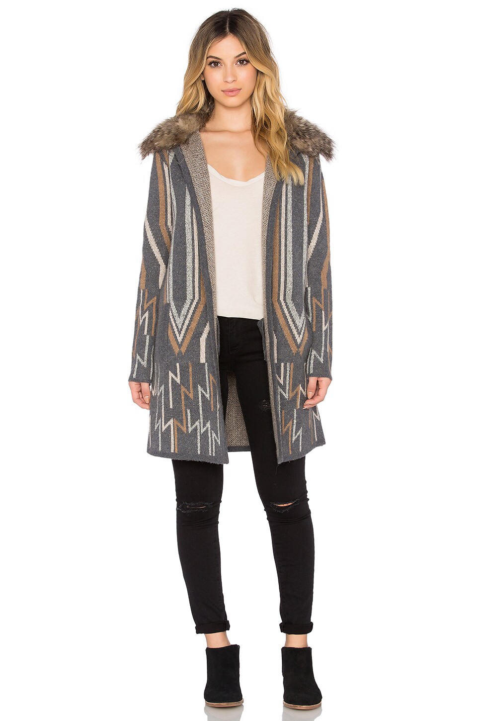 Ella Moss Elsa Faux Fur Coat in Charcoal & Multi | REVOLVE