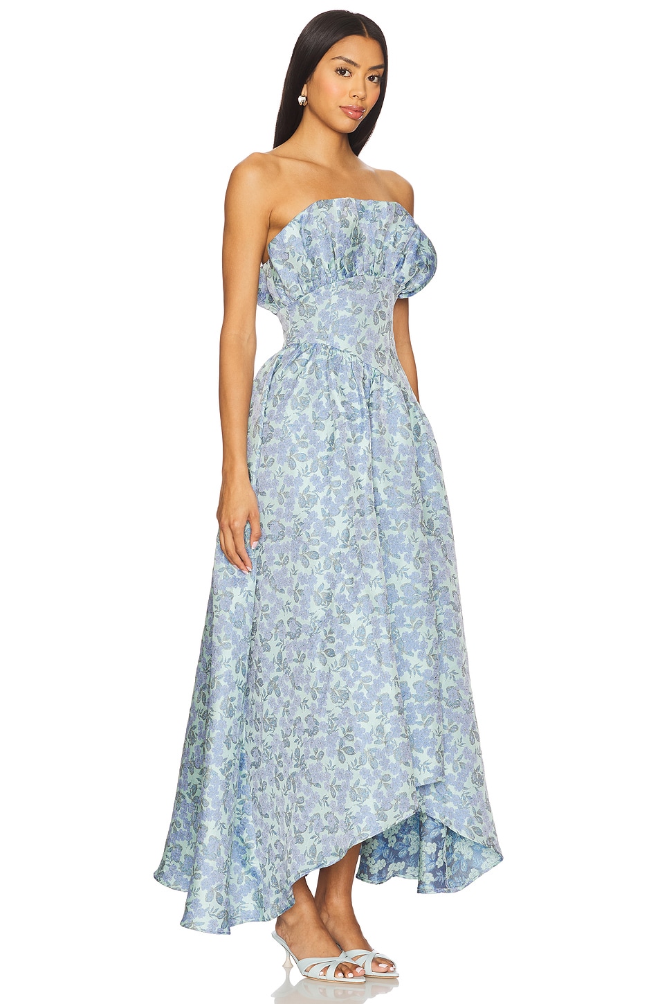 ELLIATT x REVOLVE Jacquard Asymmetric Gown in Blue Floral | REVOLVE