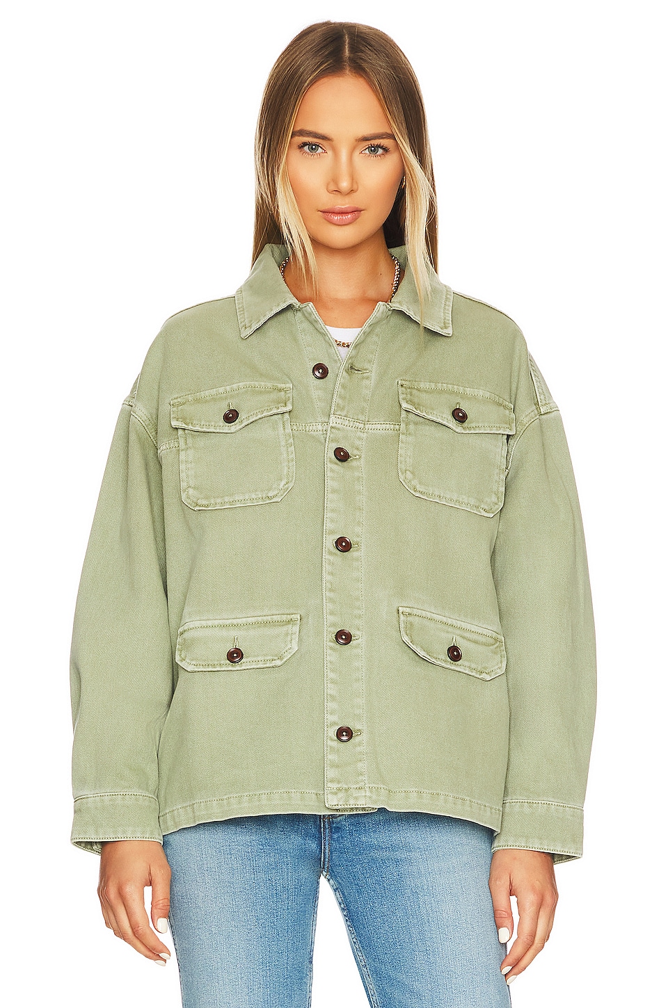 Ena Pelly Elyse Army Shacket in Smoke Green Wash | REVOLVE
