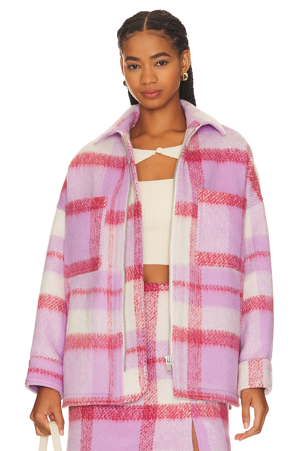 Ena Pelly Ophelia Wool Shacket in Spiced Coral Check | REVOLVE