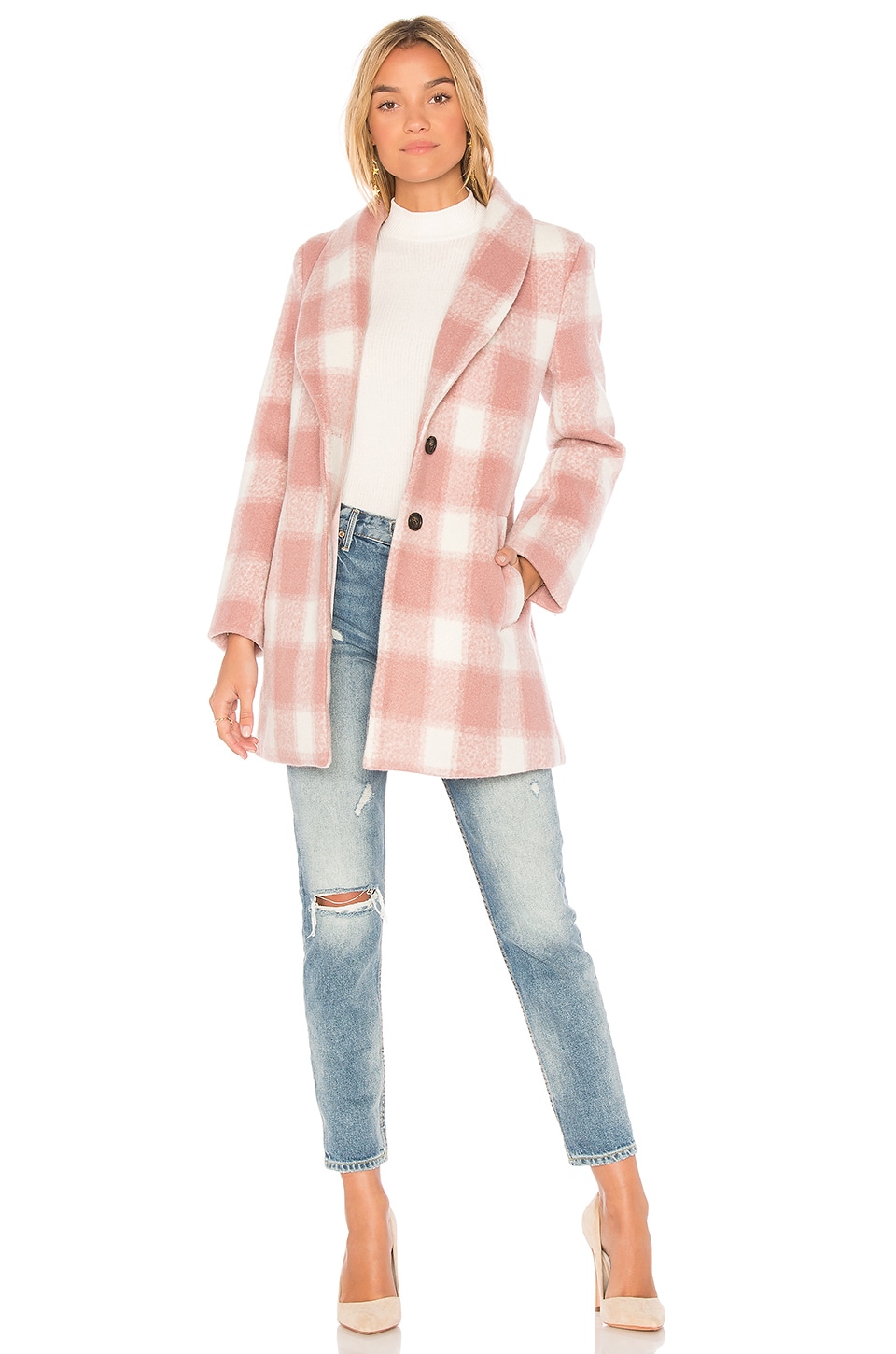 Endless Rose Oversized Checkered Printed Jacket in Nude Pink | REVOLVE