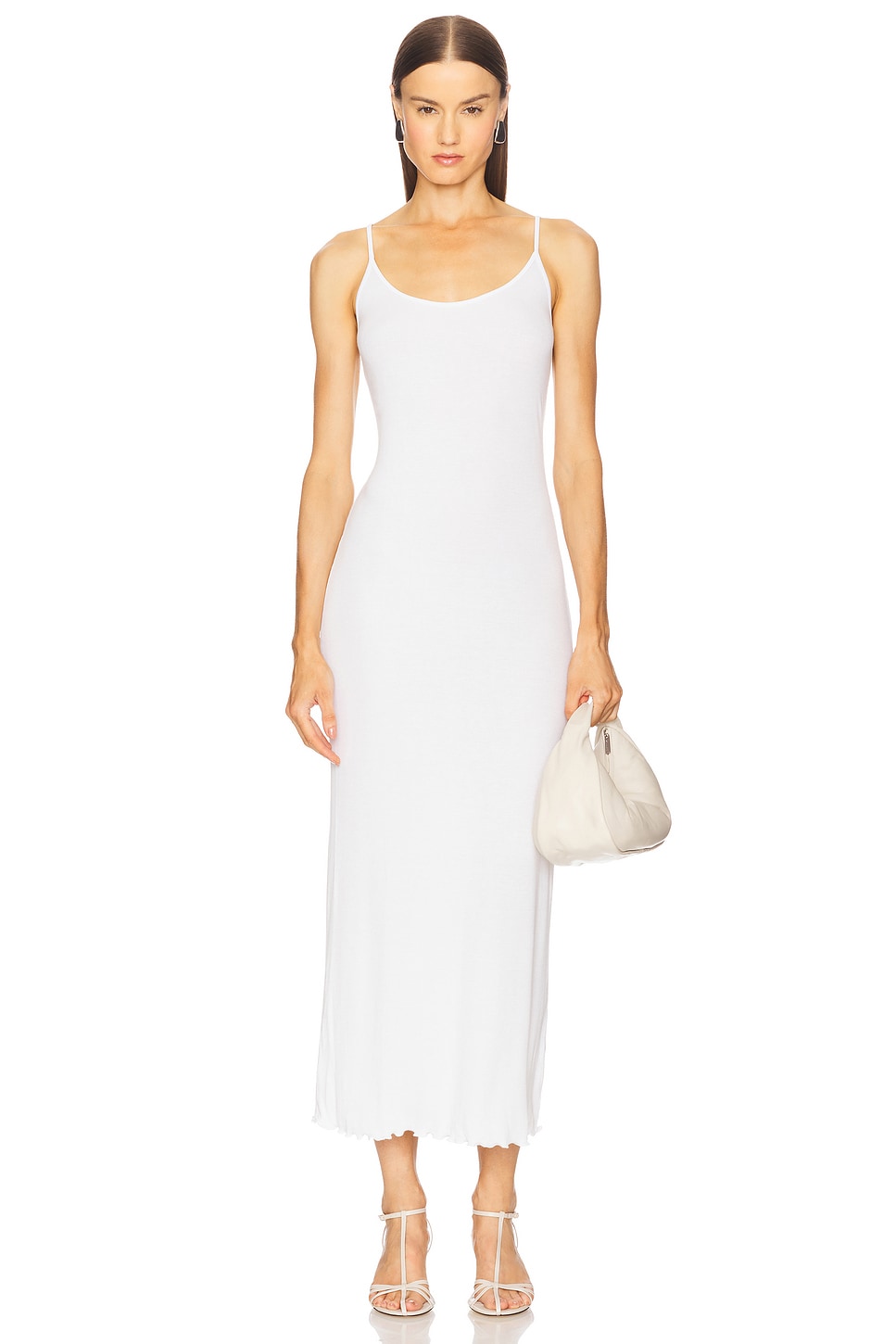 Enza Costa Silk Rib Lettuce Edge Dress in White | REVOLVE