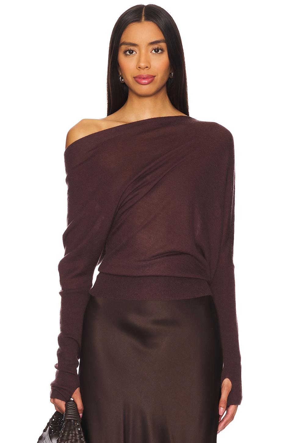 Enza Costa Tissue Cashmere Slouch Sweater in Brown | REVOLVE