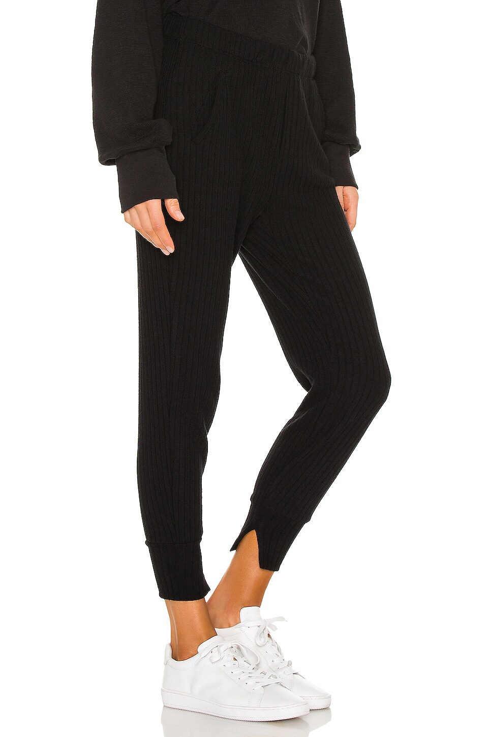 Enza Costa Sweater Rib Split Cuff Jogger in Black | REVOLVE