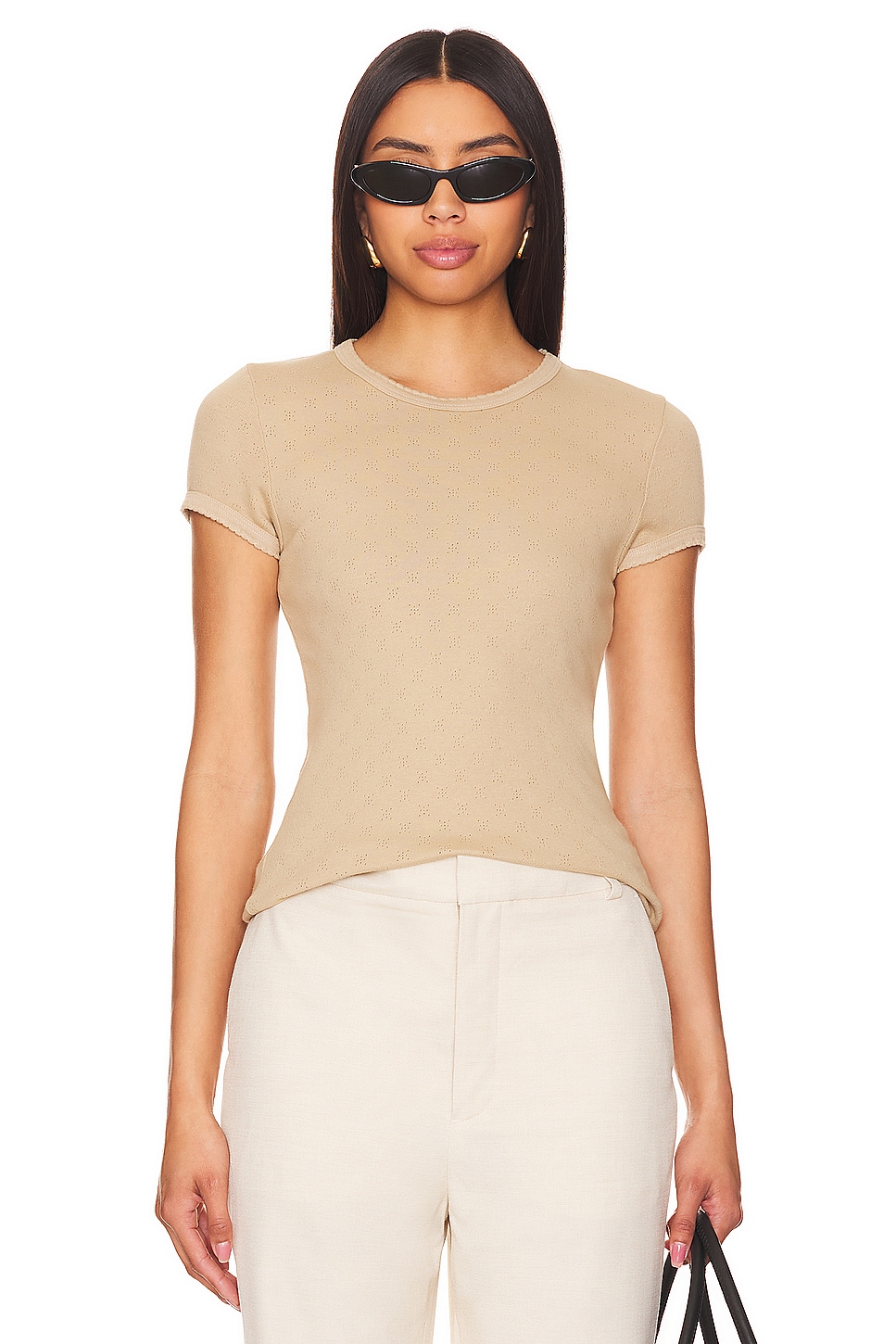 Enza Costa Scallop Edge Pointelle Cap Sleeve in Tan | REVOLVE