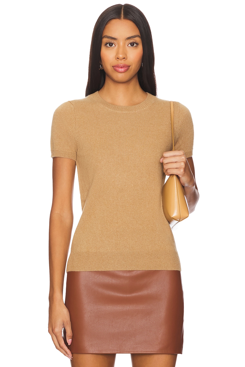 Enza Costa Cashmere Short Sleeve Crew in Beige | REVOLVE