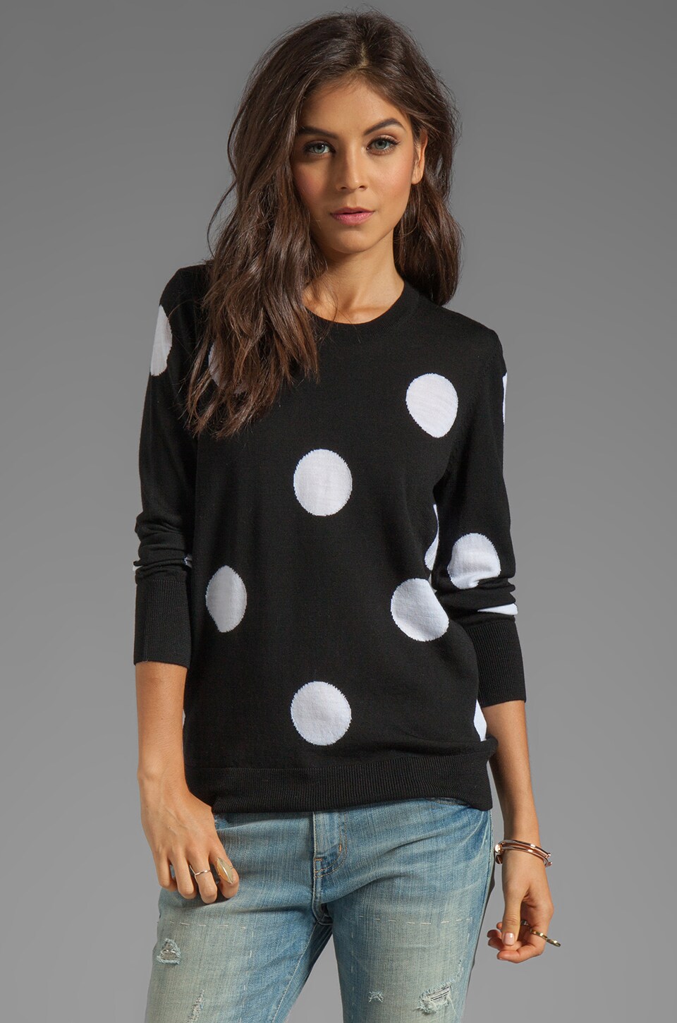 Equipment Shane Crew Neck Sweater in Black/Ivory in Black & Ivory | REVOLVE