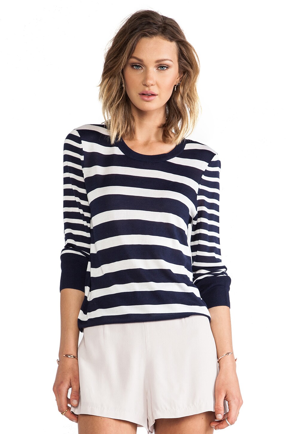 Equipment Shane Crew Neck Sweater in Peacoat & Ivory | REVOLVE