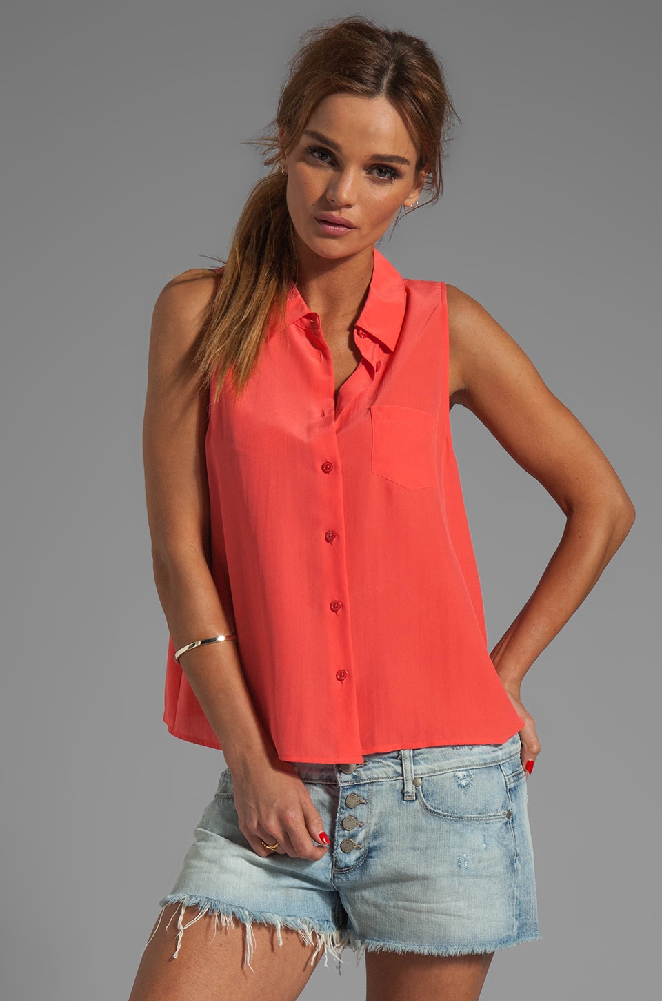 Equipment Mina Sleeveless Blouse In Cayenne Revolve