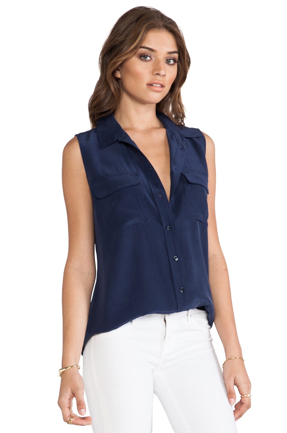 Equipment Sleeveless Slim Signature in Peacoat | REVOLVE