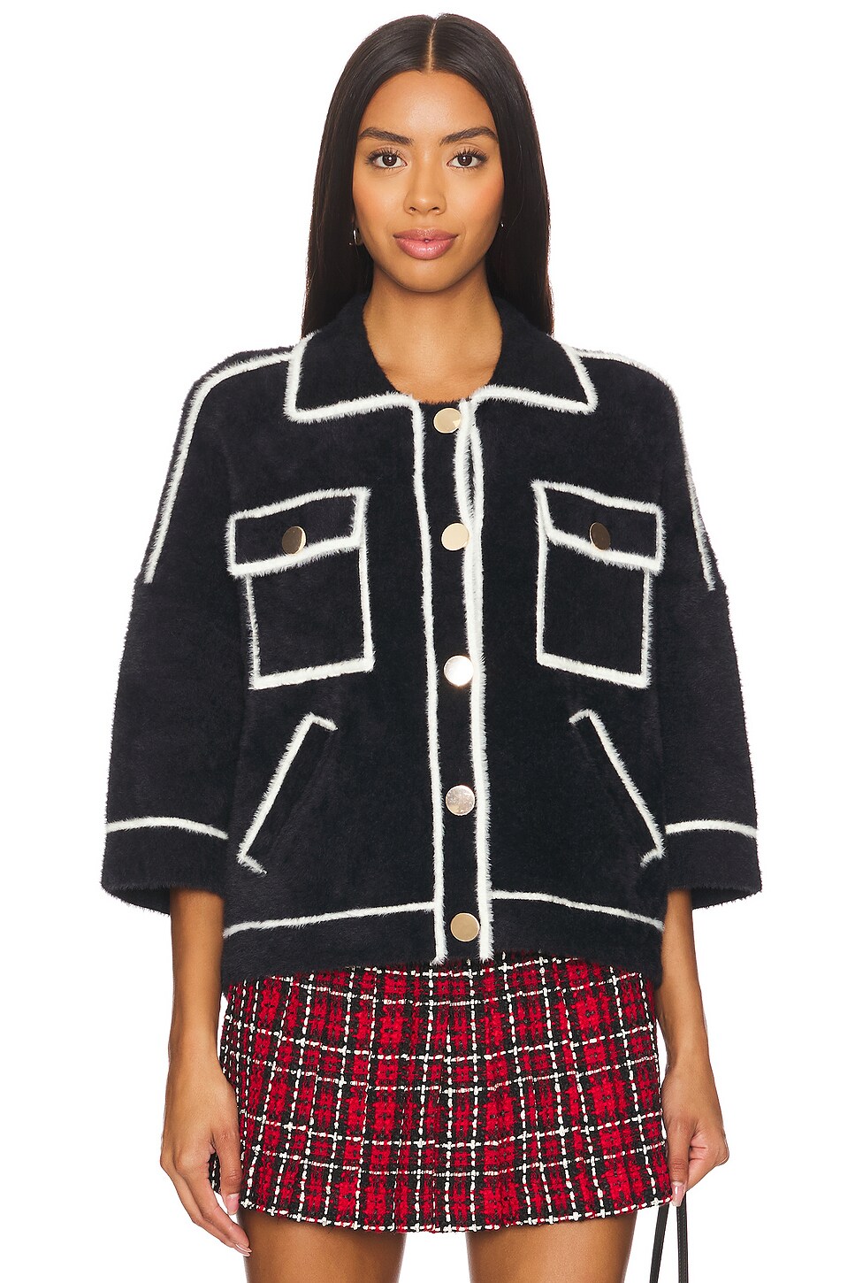 Essentiel Antwerp Galena Furry Knitted Jacket in Black | REVOLVE