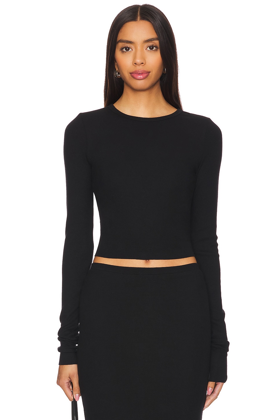 Eterne Cropped Long Sleeve Fitted Top in Black | REVOLVE
