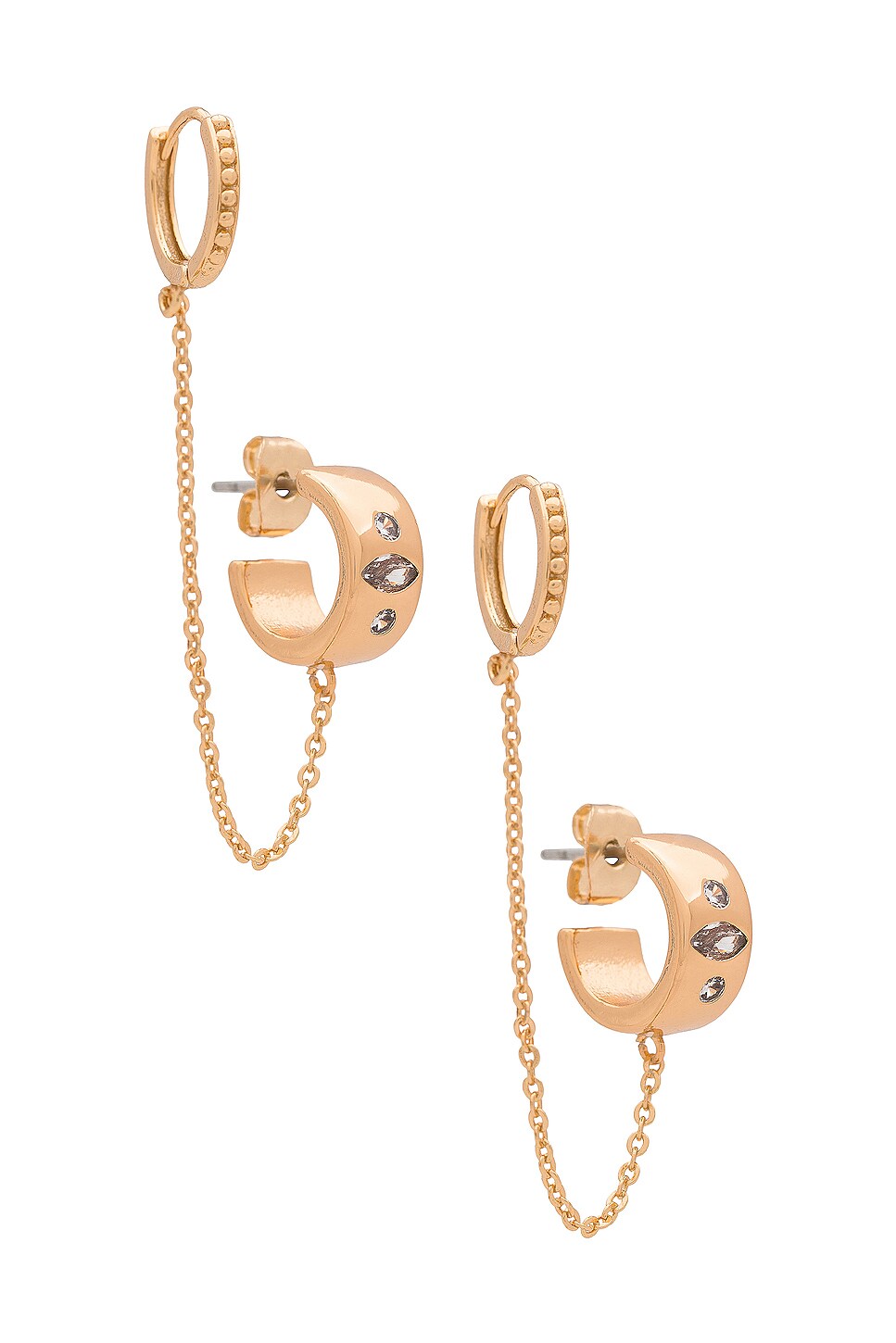 Ettika Double Piercing Chain Hoop Earrings in Gold | REVOLVE