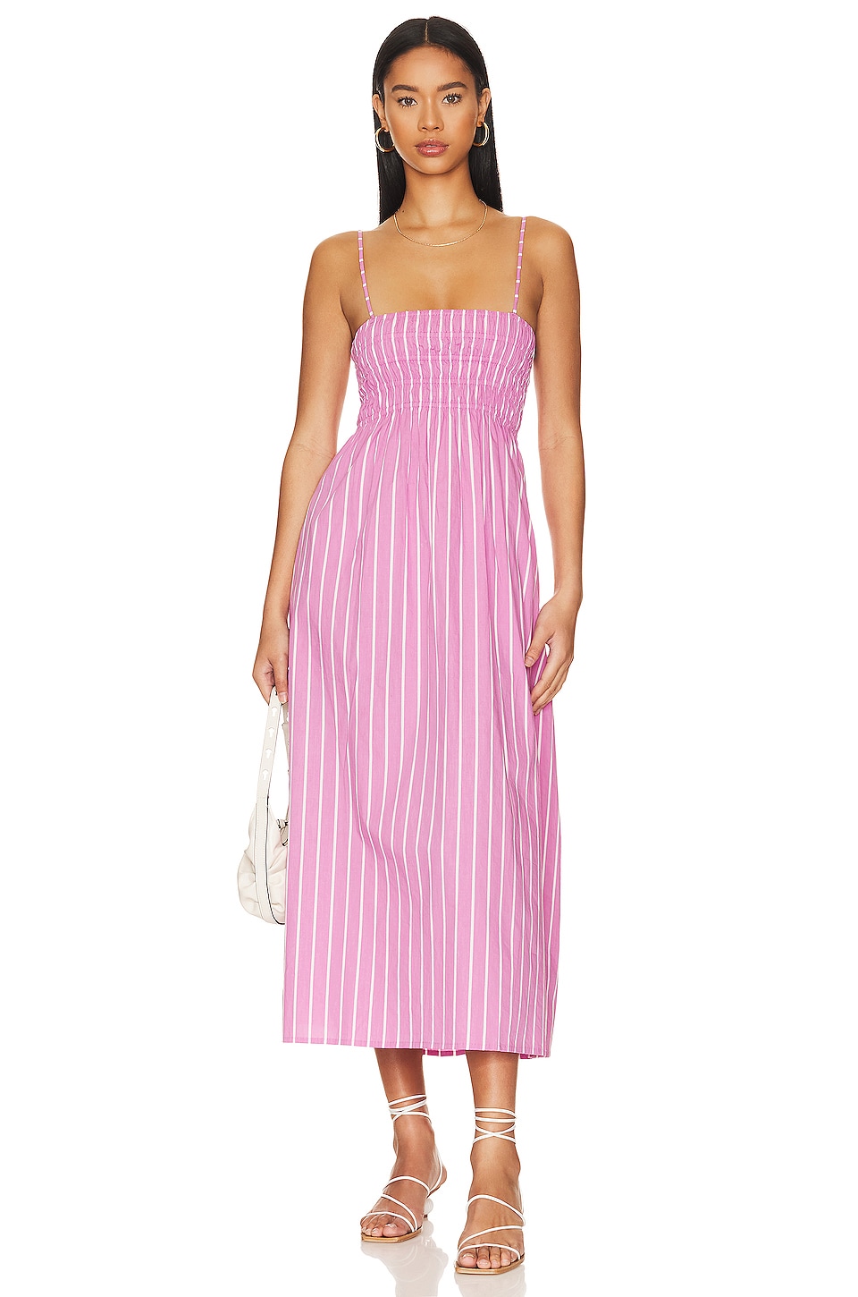 FAITHFULL THE BRAND Marieka Midi Dress in Adia Stripe Print Lilac | REVOLVE